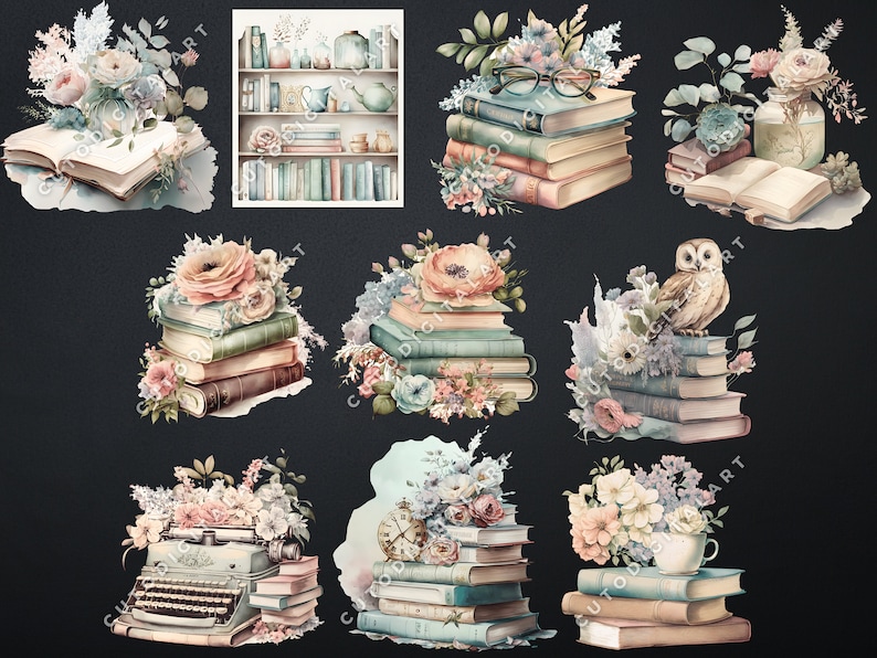Watercolor Pastel Books Clipart Bundle Transparent Book - Etsy