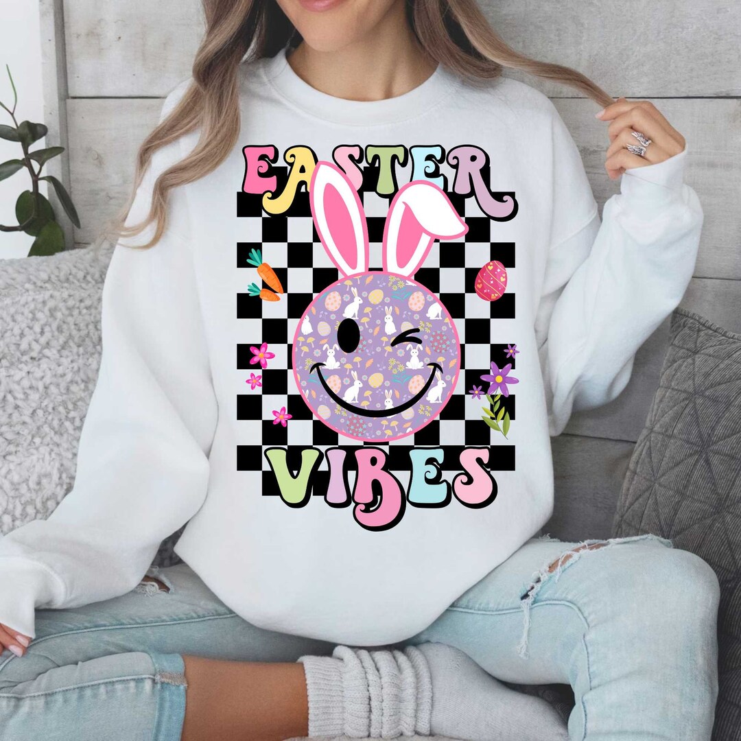 Easter Vibes PNG Sublimation Design - Bunny Smiley Face Sweethearts ...