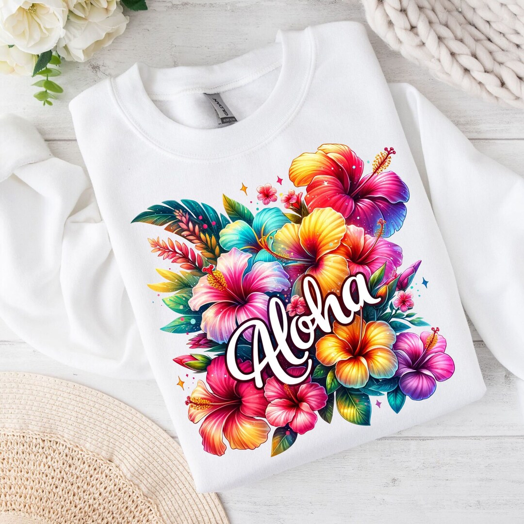 Aloha Tropical Flower Design Sweatshirt & T-shirt - Colorful Hawaiian ...