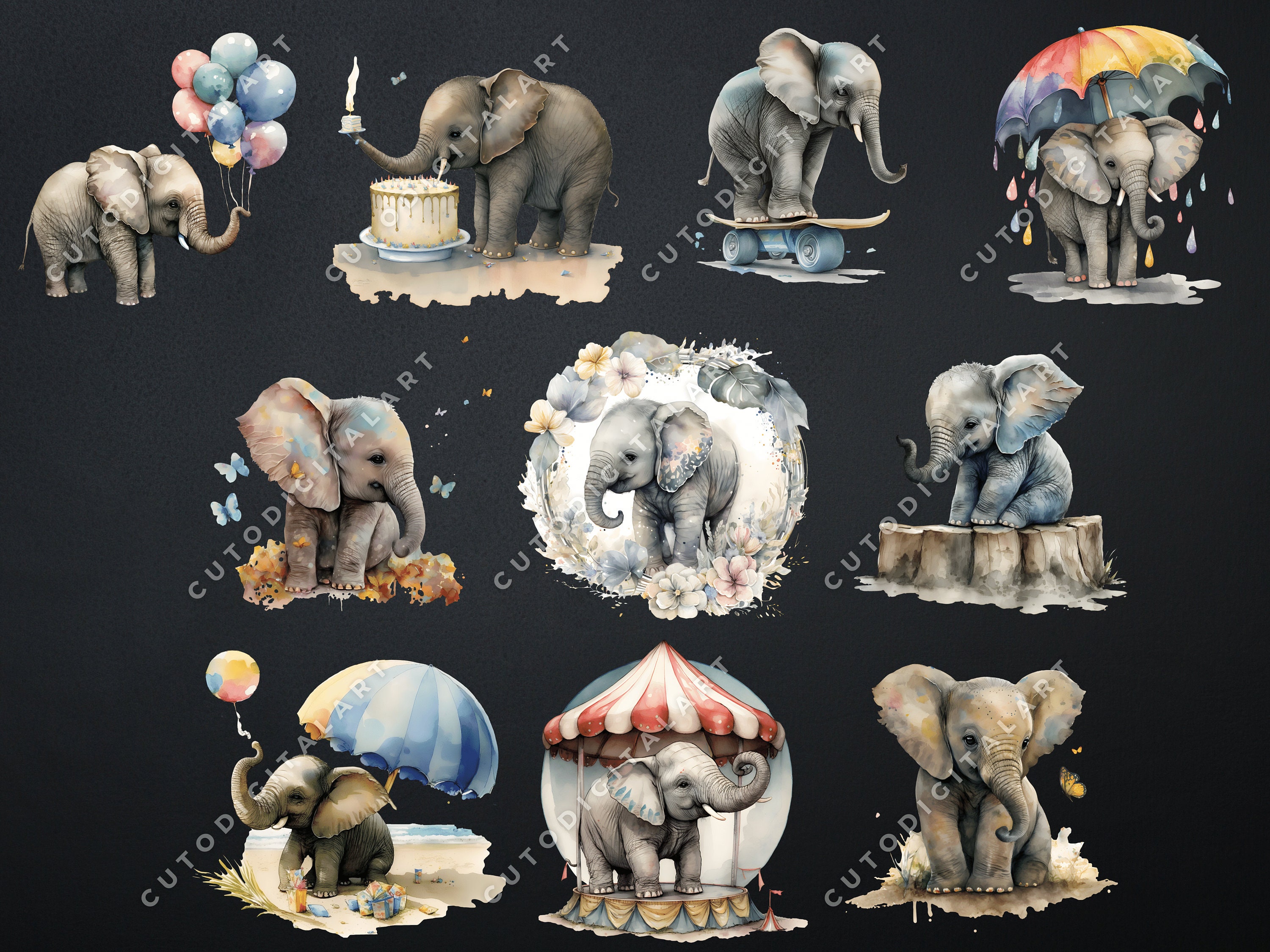 Watercolor Elephant Clipart Cute Elephant Clipart Baby - Etsy