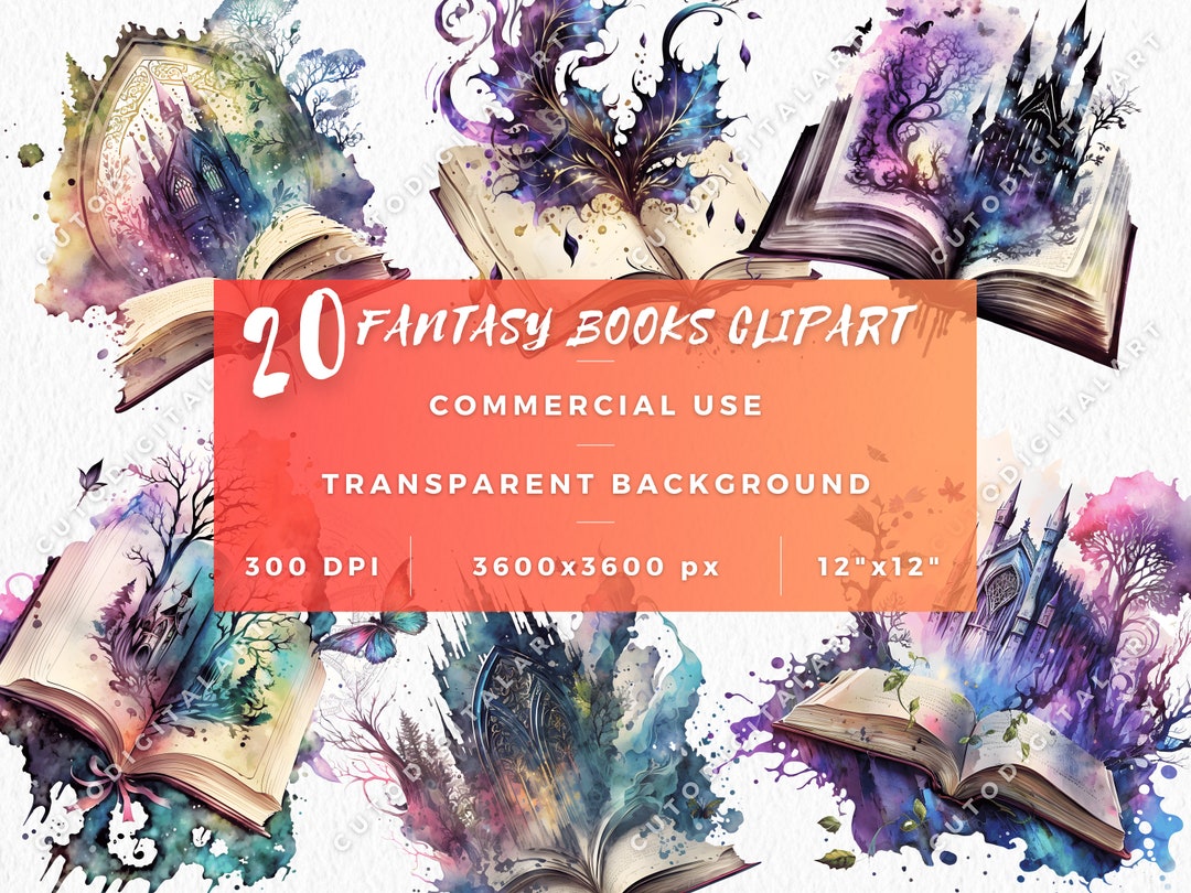 Watercolor Fantasy Books Clipart Bundle, Gothic Books Clipart, Open ...
