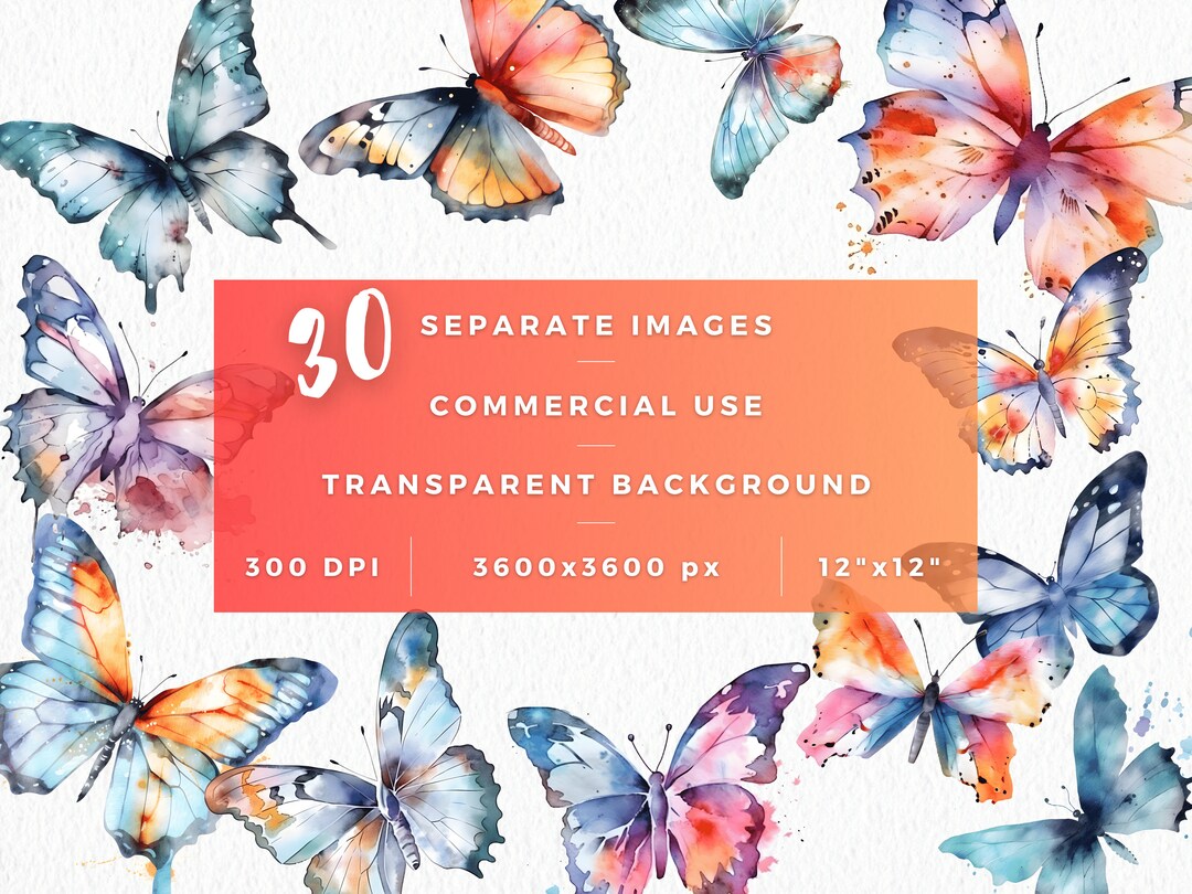 Watercolor Butterfly Clipart Bundle, Commercial Use, Transparent ...