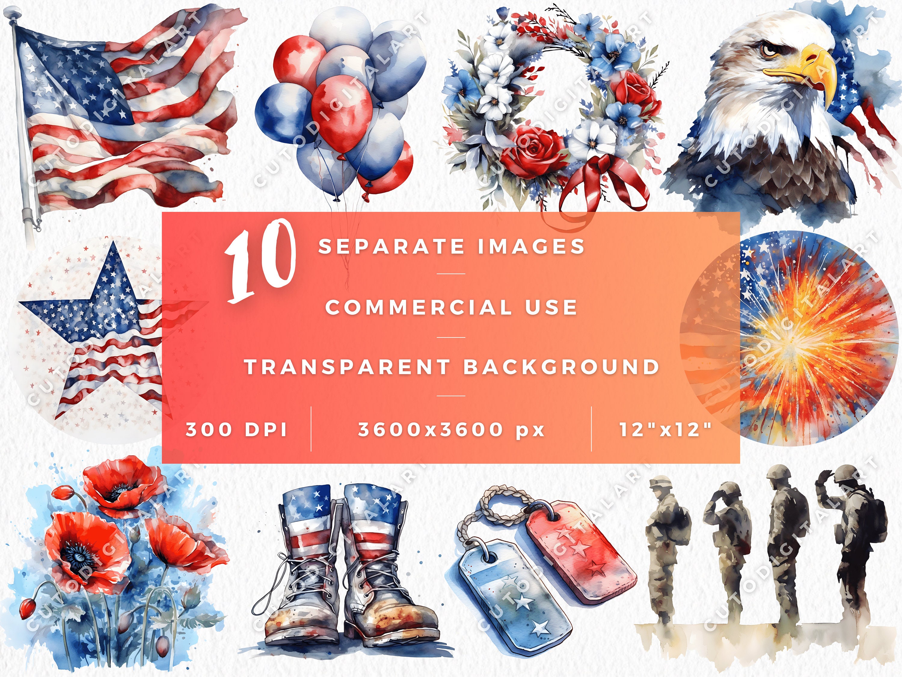 Watercolor Memorial Day Clipart Bundle Patriotic Clipart - Etsy