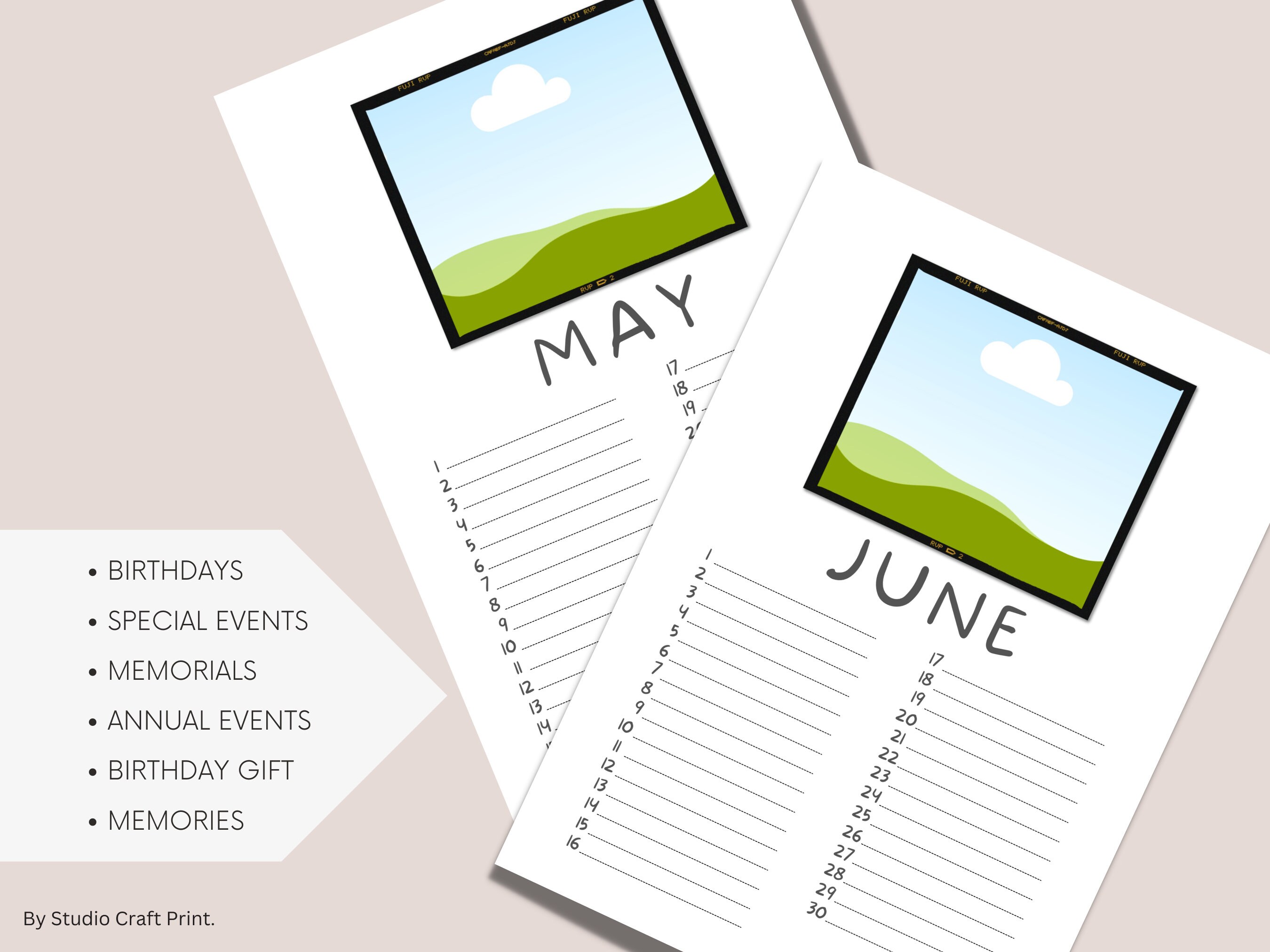 Personalized Birthday Month Calendar Template, Custom Family Photo ...