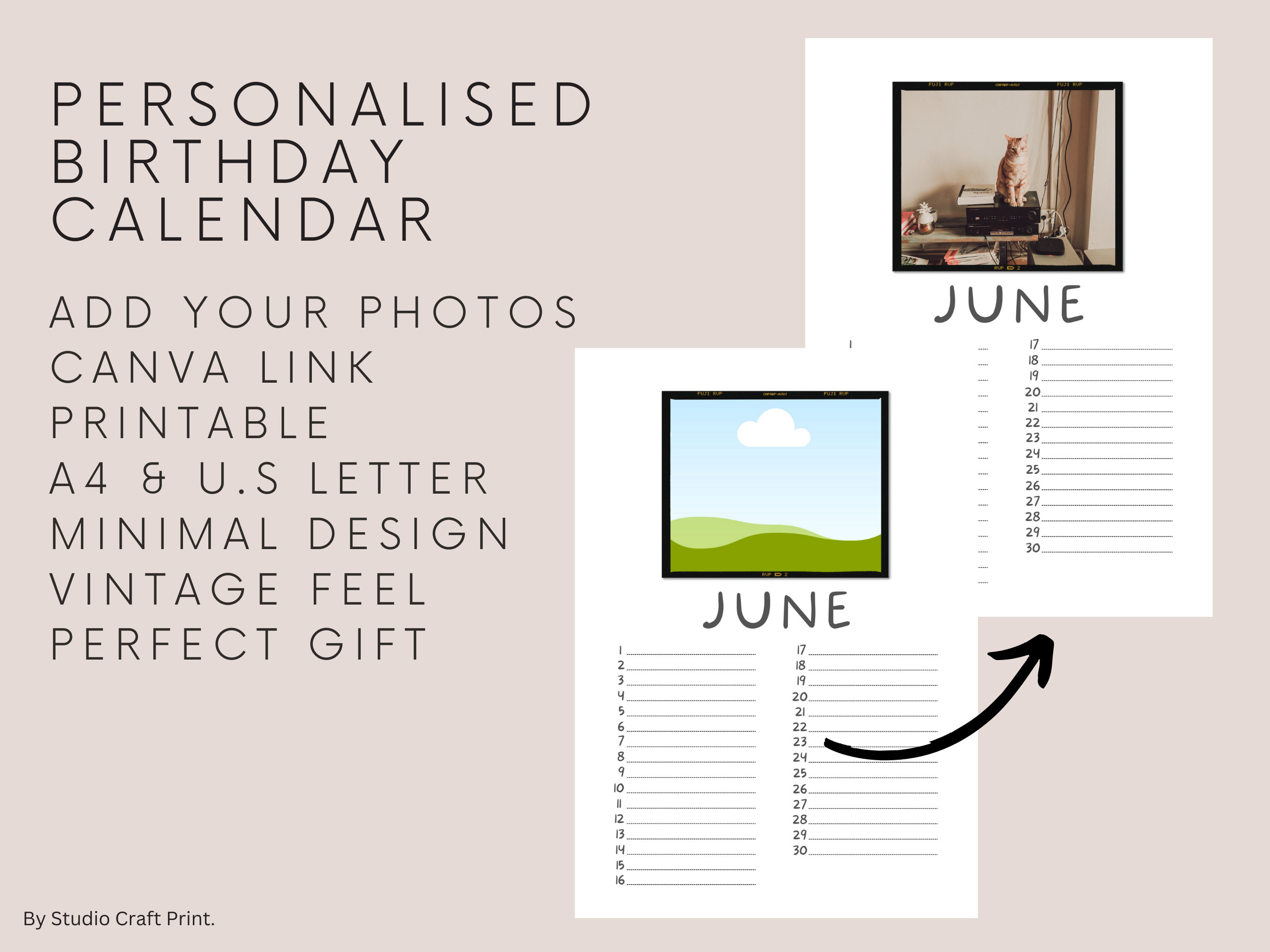 Personalized Birthday Month Calendar Template, Custom Family Photo ...
