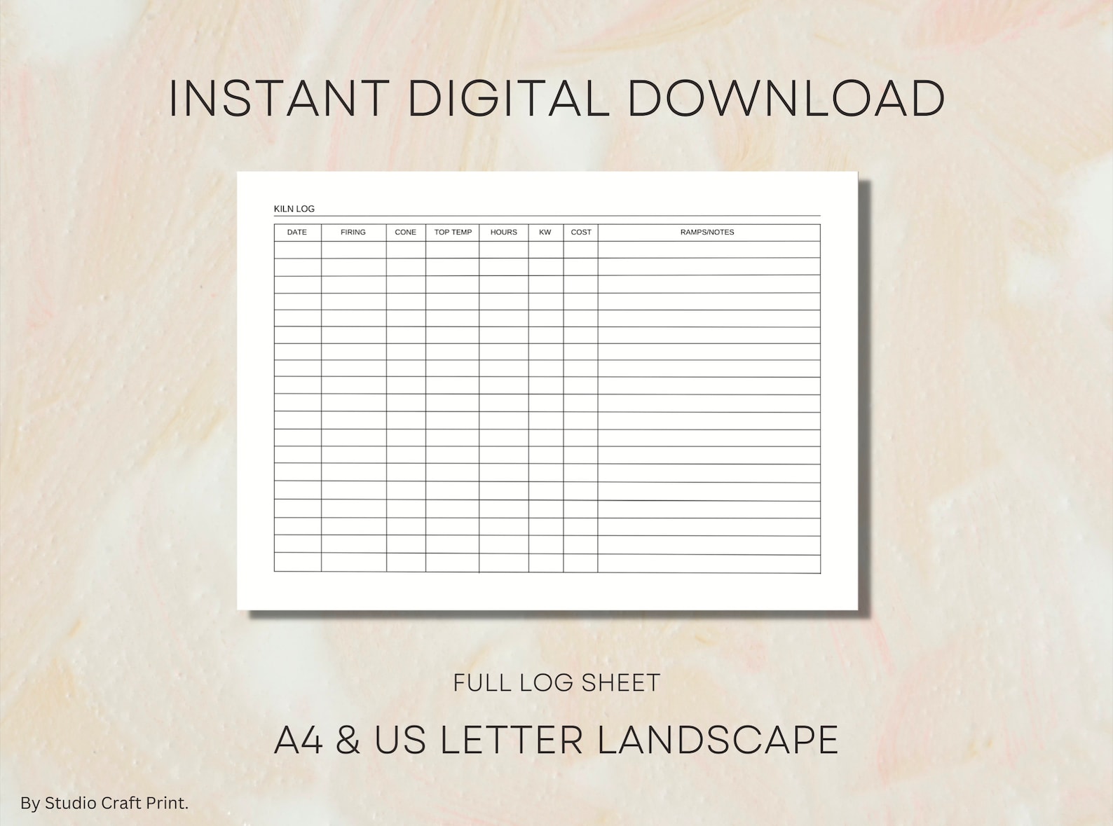 Printable Kiln Log Landscape, Digital Pottery Planner, A4 US Size ...