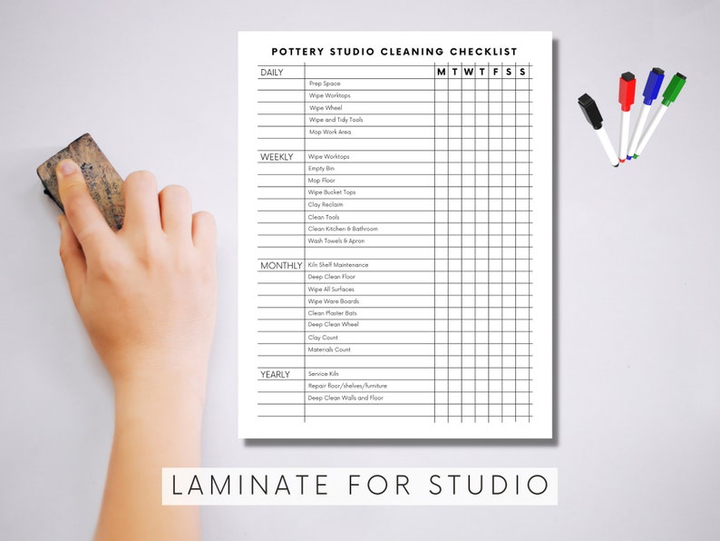 Cleaning Checklist, Pottery Organizer, Pottery Journal Planner, Tools ...