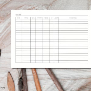 Printable Kiln Log Landscape, Digital Pottery Planner, A4 US Size ...
