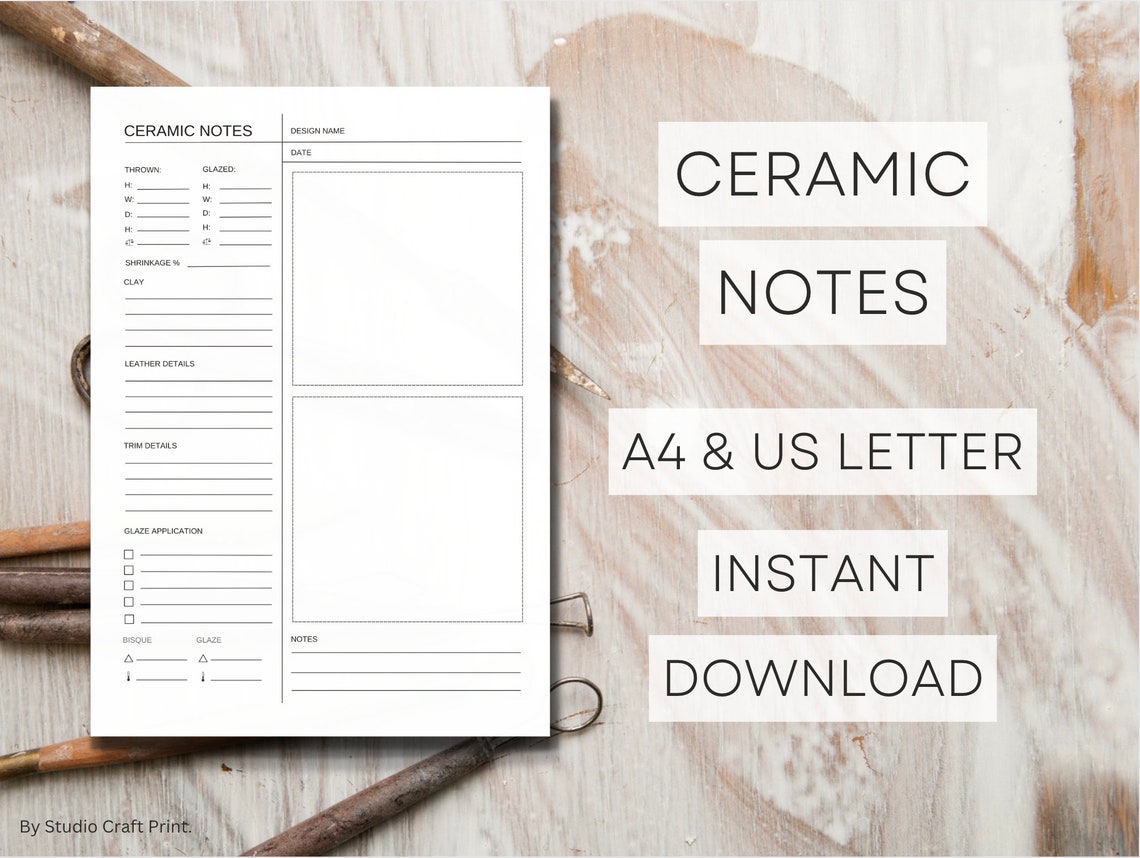 Pottery Journal, Ceramic Notes A4 & US Letter, Tools for Potters ...