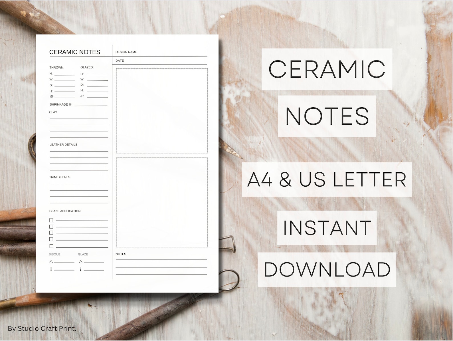 Pottery Journal, Ceramic Notes A4 & US Letter, Tools for Potters ...