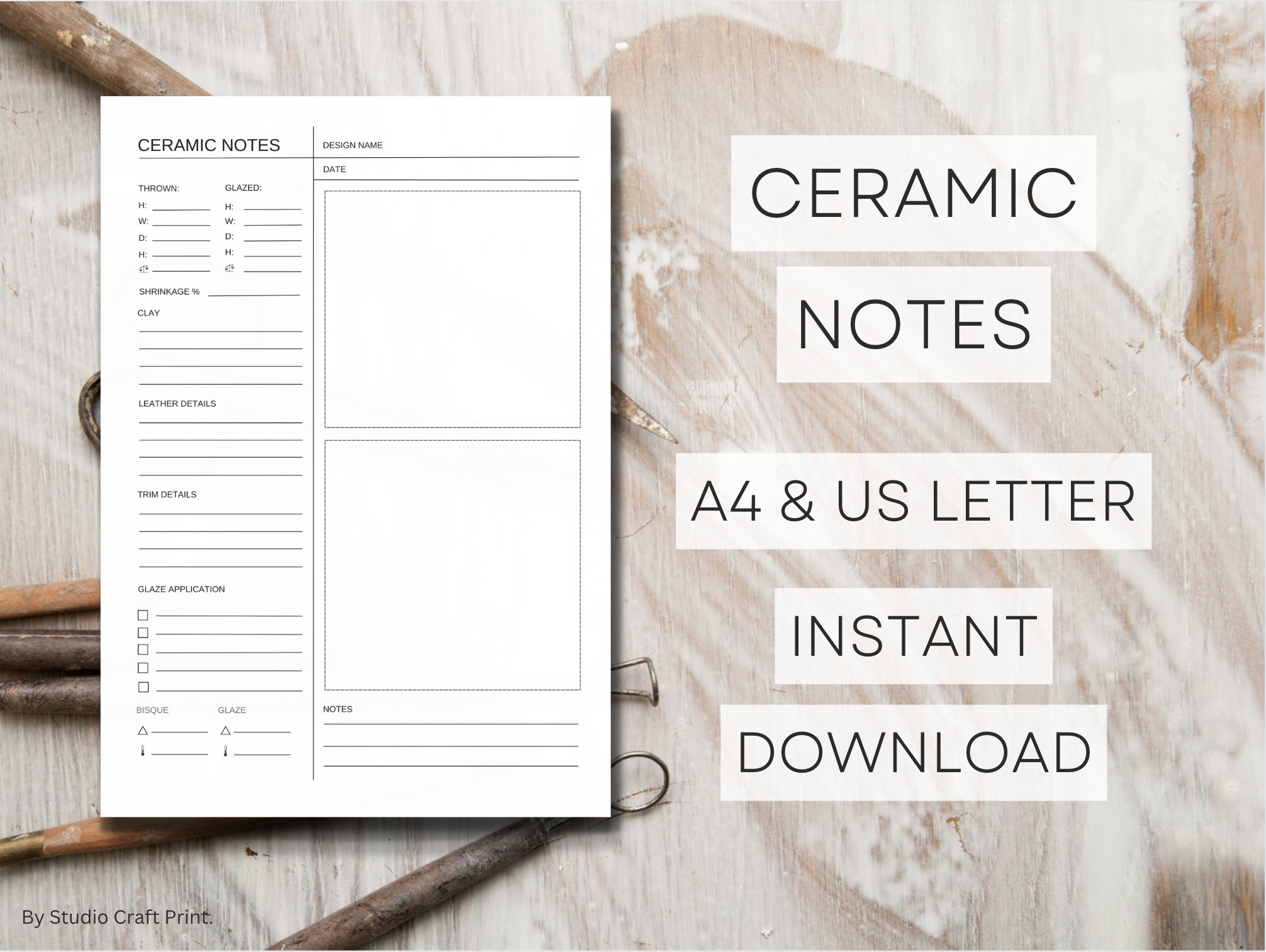 Pottery Journal, Ceramic Notes A4 & US Letter, Tools for Potters ...