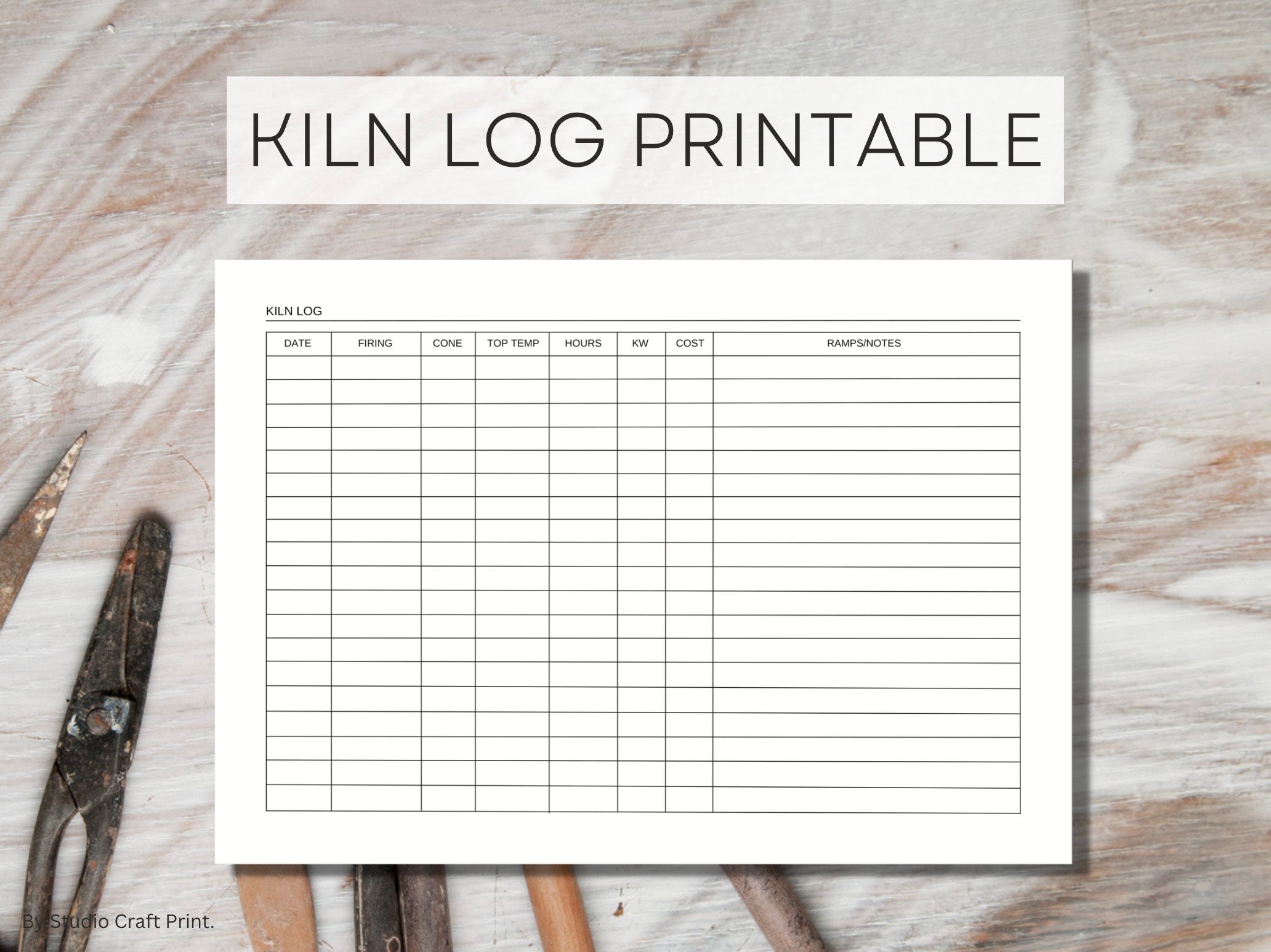 Printable Kiln Log Landscape, Digital Pottery Planner, A4 US Size ...
