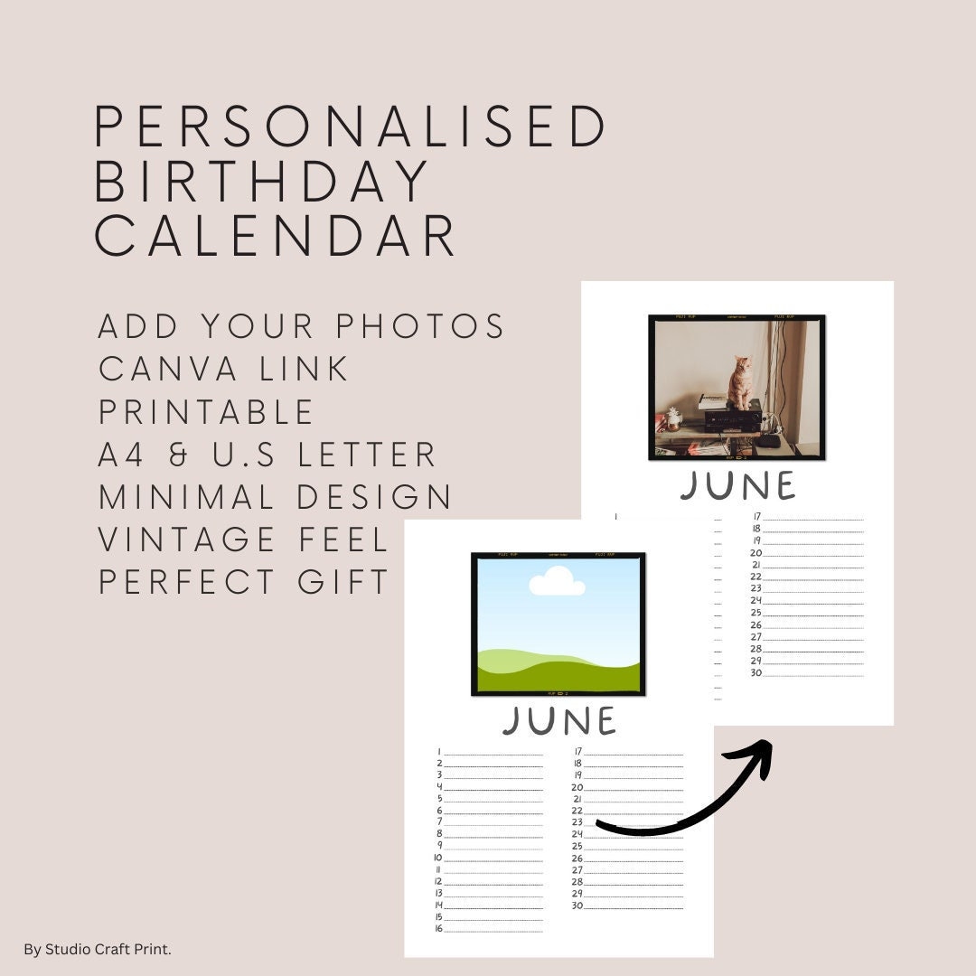 Perpetual Birthday Dates Calendar, Custom Family Photo Template, Gifted ...