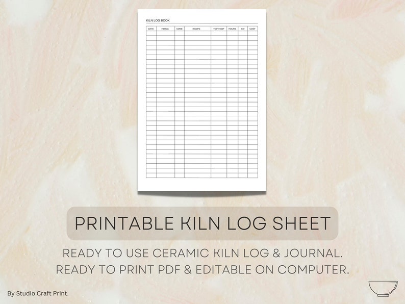 Printable Kiln Log Pottery Sketchbook Digital Pottery - Etsy