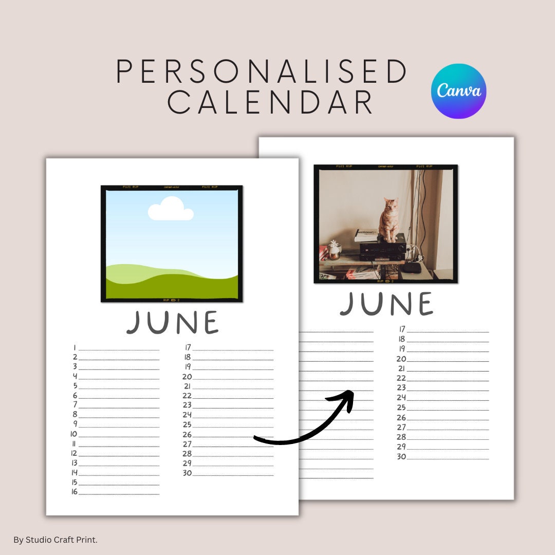 Personalized Birthday Month Calendar Template, Custom Family Photo ...