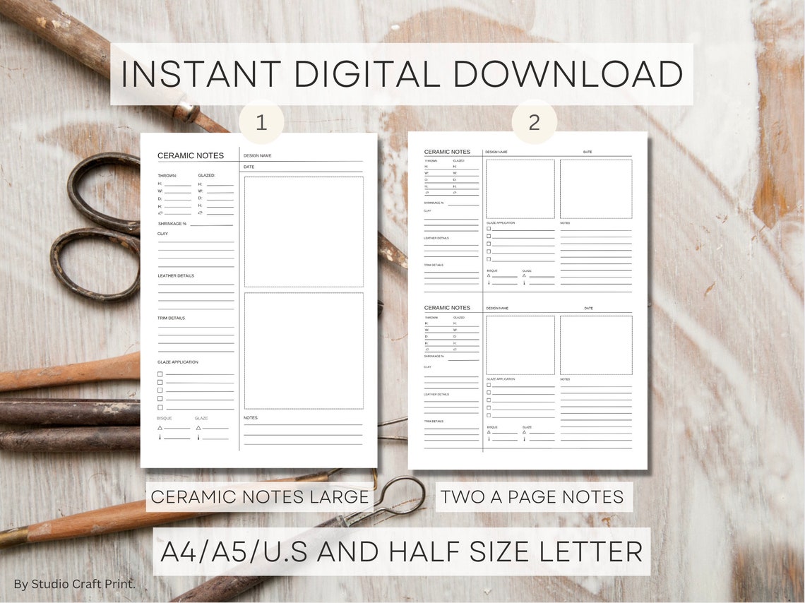 Pottery Journal, Ceramic Notes A4 & US Letter, Tools for Potters ...