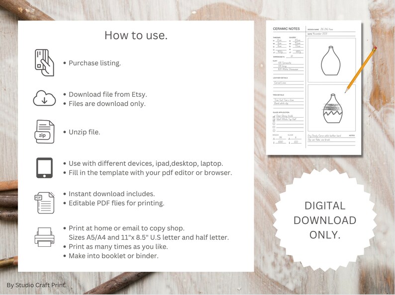 Pottery Journal, Ceramic Notes A4 & US Letter, Tools for Potters ...