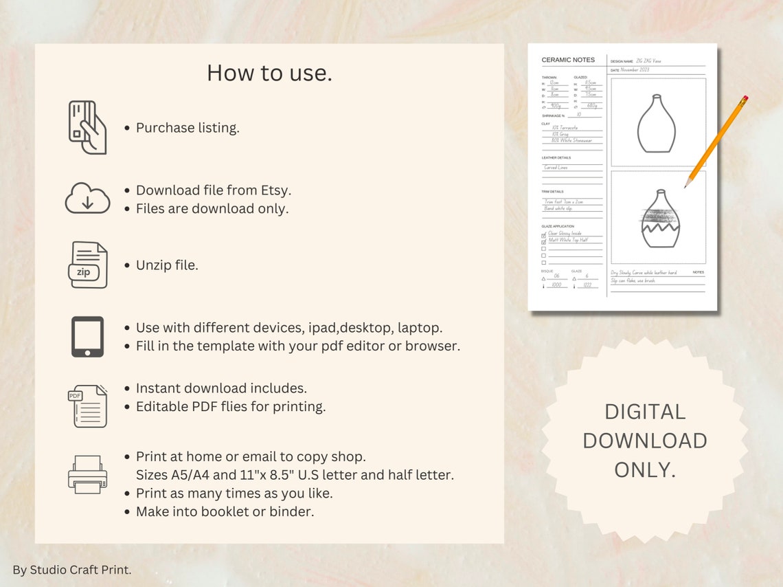 Printable Kiln Log, Pottery Sketchbook, Digital Pottery Planner, Craft ...