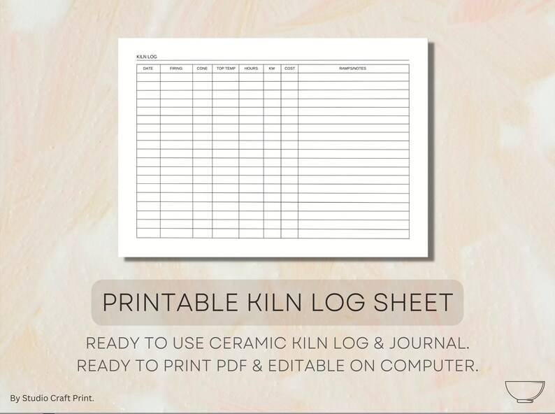 Printable Kiln Log Landscape, Digital Pottery Planner, A4 US Size ...