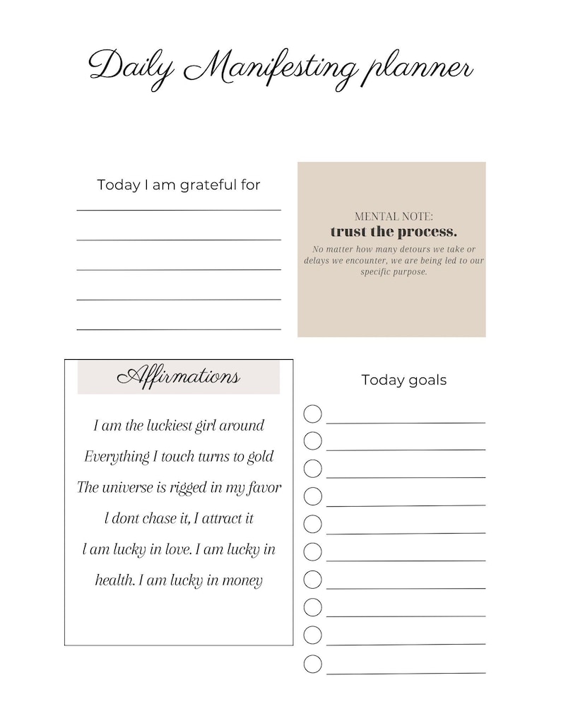 Daily Manifesting to Do List Printable, Instant Download, Minimal ...