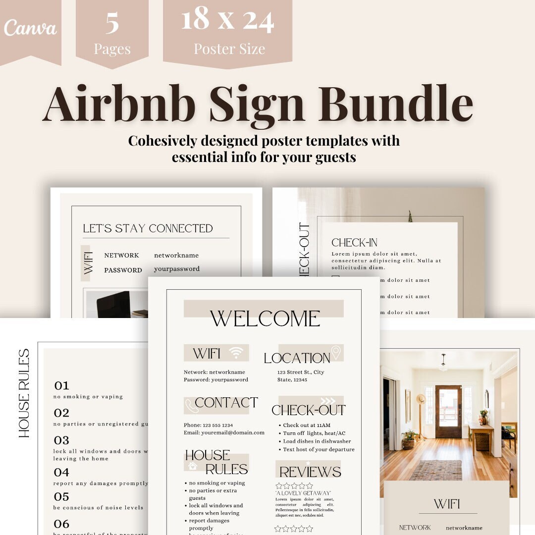 Airbnb Signs for Guests 5 Designs Poster Size 18 X 24 - Etsy