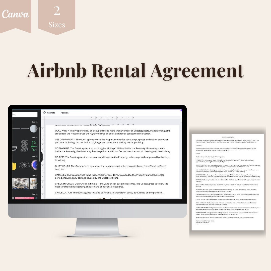 Airbnb Rental Agreement Template Letter, A4 Sizes Shopclickcreative - Etsy