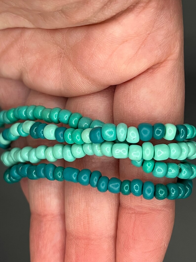 Turquoise, Aqua, and Teal Seed Bead Stretch Bracelet Set set of 4 - Etsy