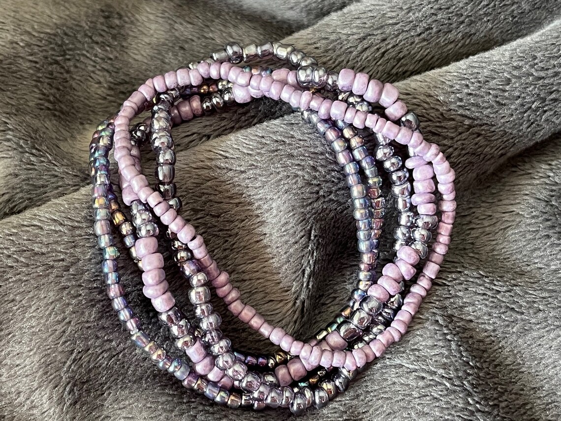 Icy Purple Seed Bead Stretch Bracelet Set set of 5 - Etsy