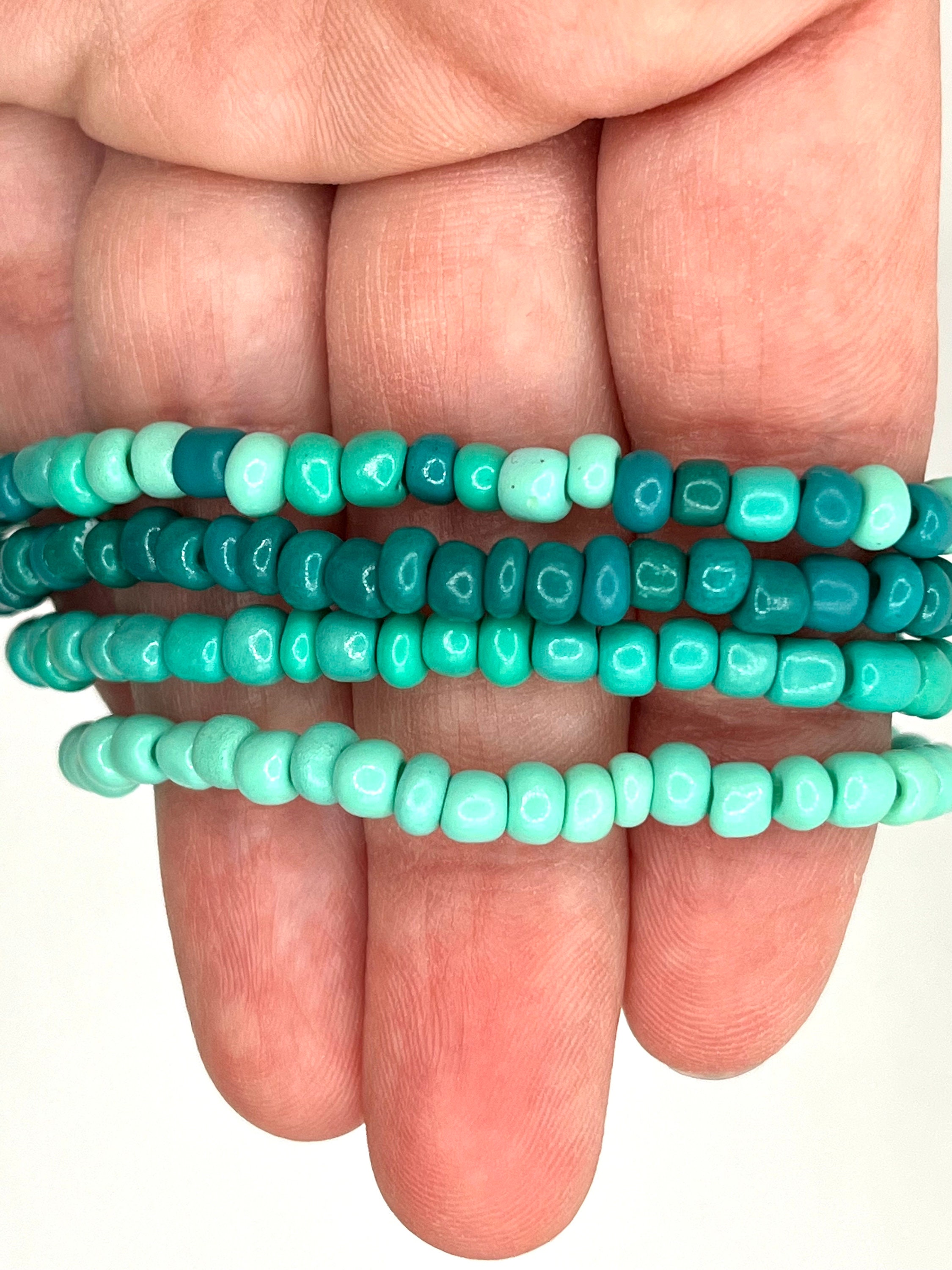 Turquoise, Aqua, and Teal Seed Bead Stretch Bracelet Set (set of 4) - Etsy