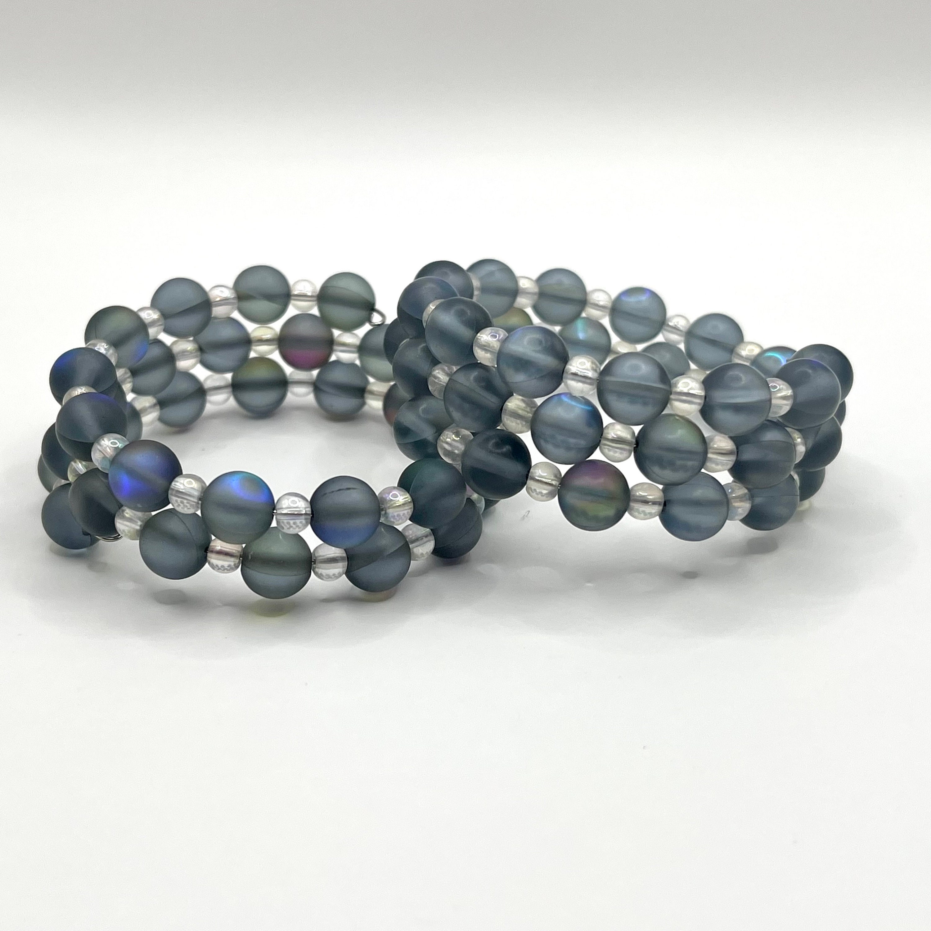 Iridescent Matte Smoke Blue Memory Wire Bracelet - Etsy