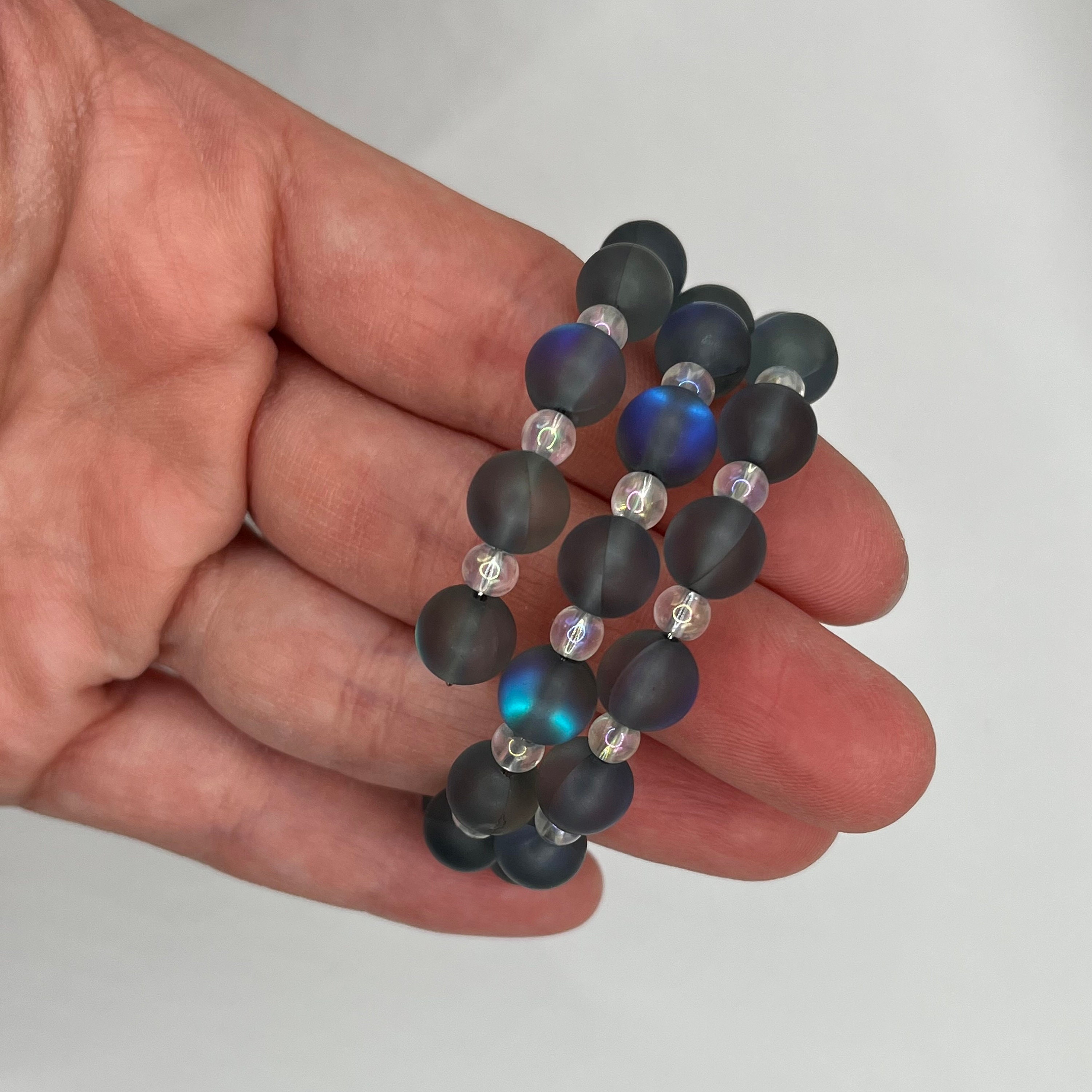 Iridescent Matte Smoke Blue Memory Wire Bracelet - Etsy