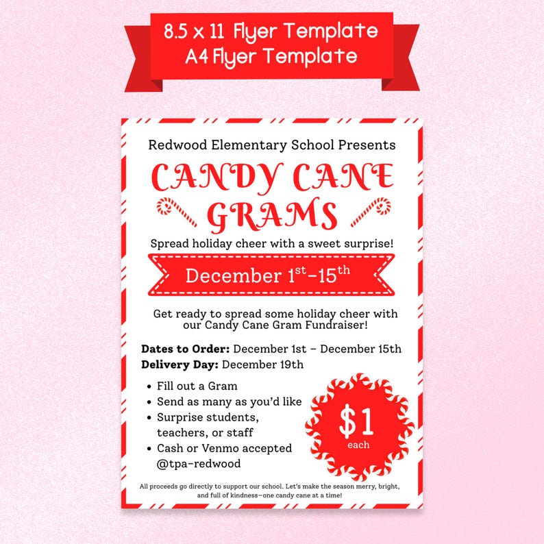Candy Cane Gram Template, Candy Cane Printable Fundraiser, Christmas ...