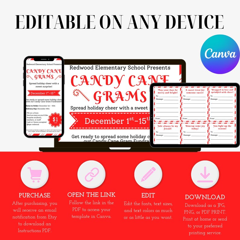 Candy Cane Gram Template, Candy Cane Printable Fundraiser, Christmas ...