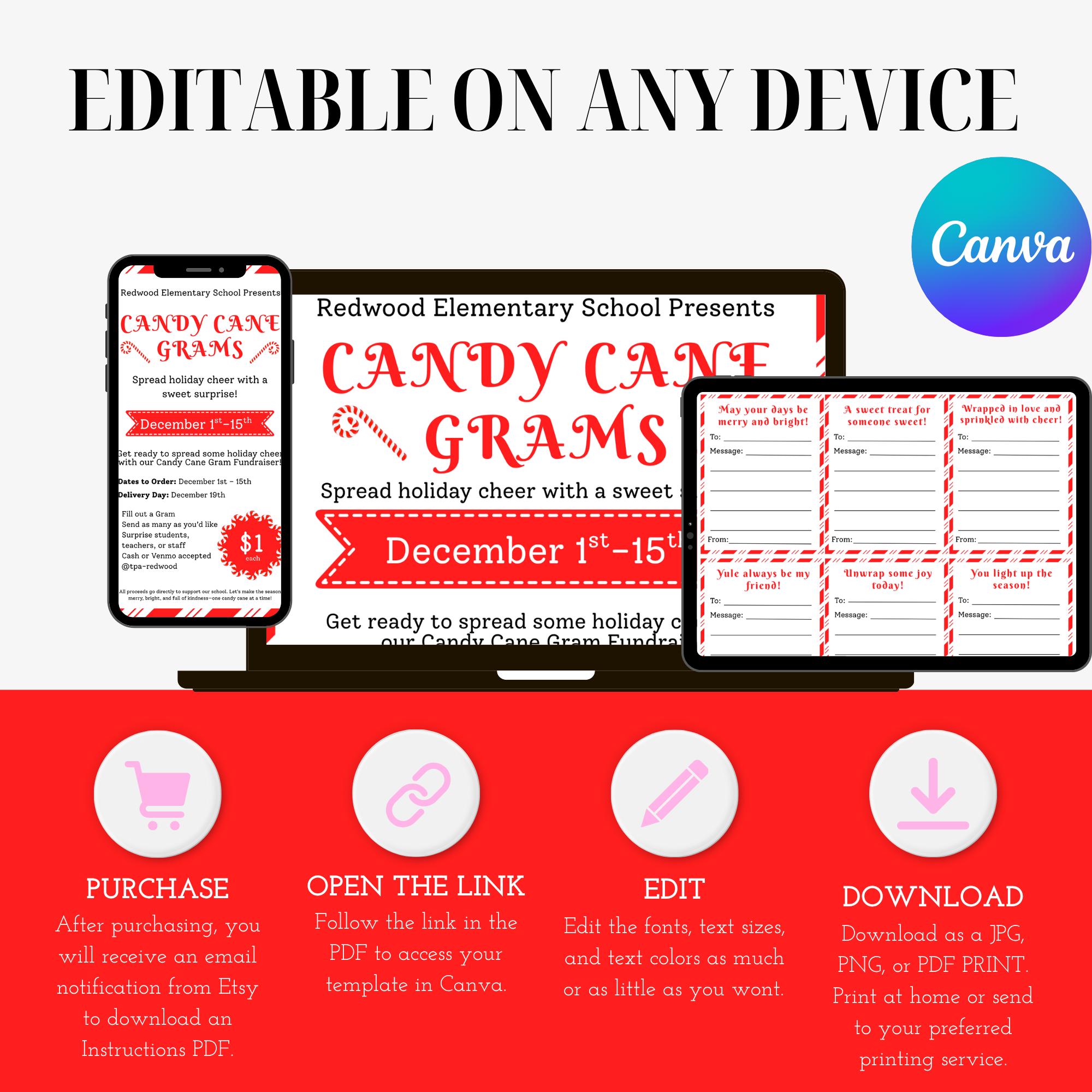 Candy Cane Gram Template, Candy Cane Printable Fundraiser, Christmas ...