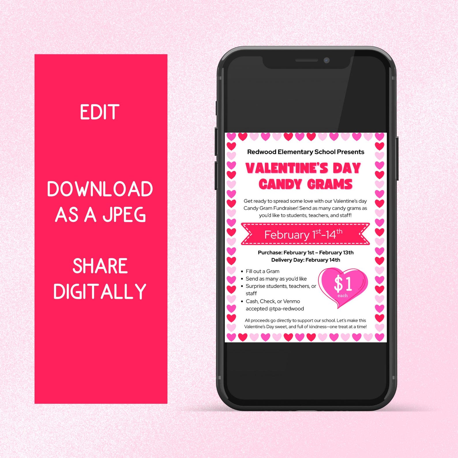 Valentines Day Candy Gram Flyer Template, Valentines Candy Gram PTO ...