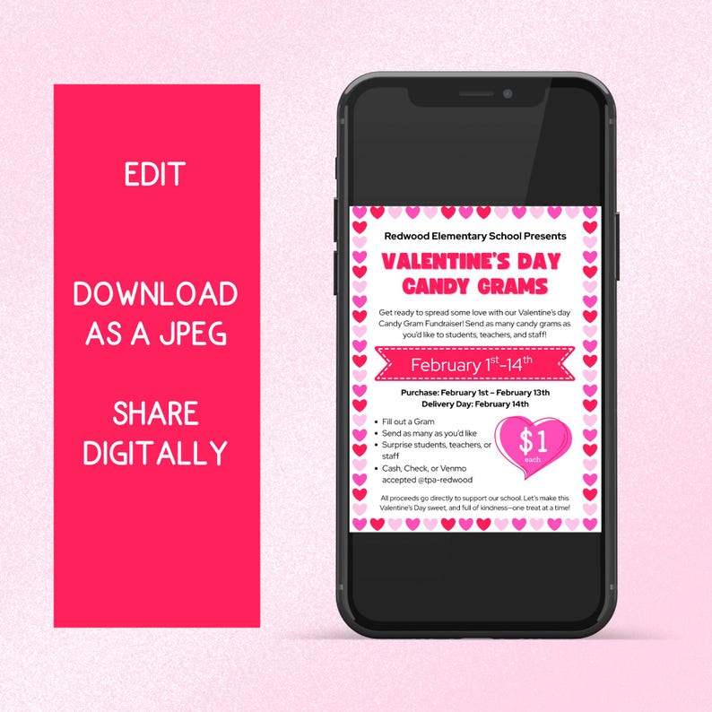 Valentines Day Candy Gram Flyer Template, Valentines Candy Gram PTO ...