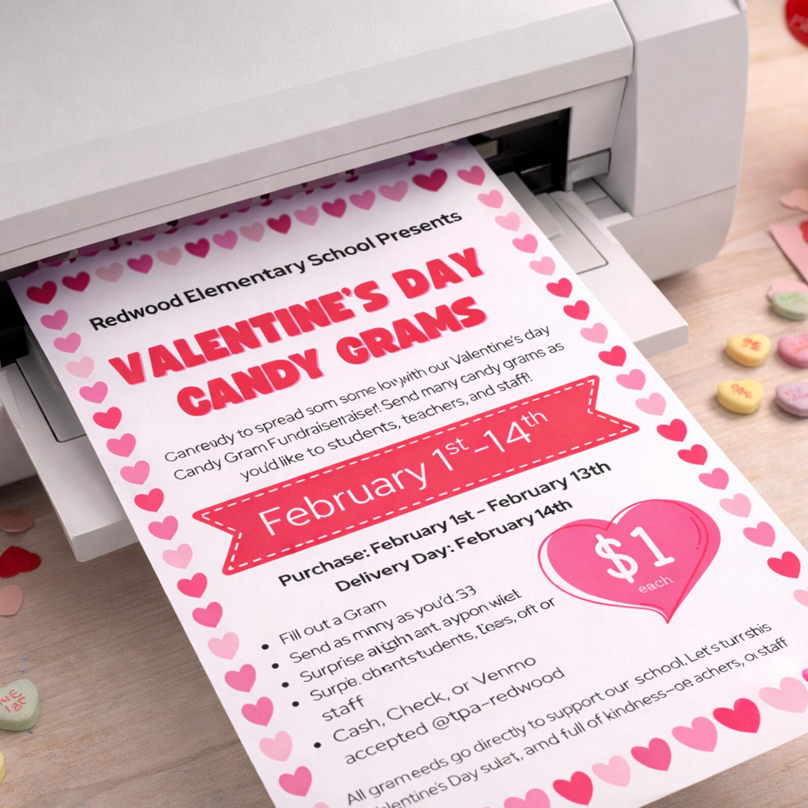 Valentines Day Candy Gram Flyer Template, Valentines Candy Gram PTO ...