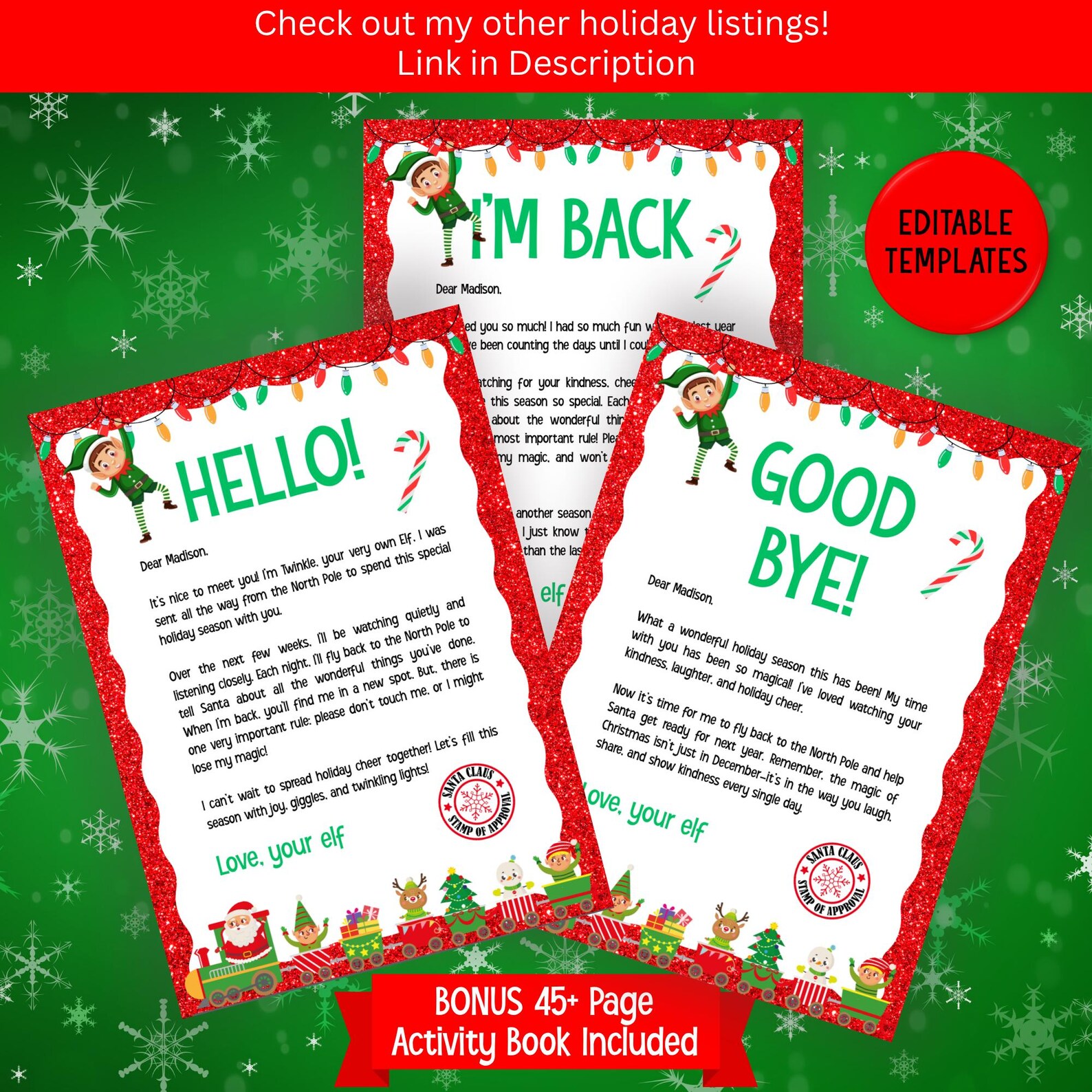 Printable Elf Letter Bundle, Editable Elf Letter, Elf Arrival Letter ...