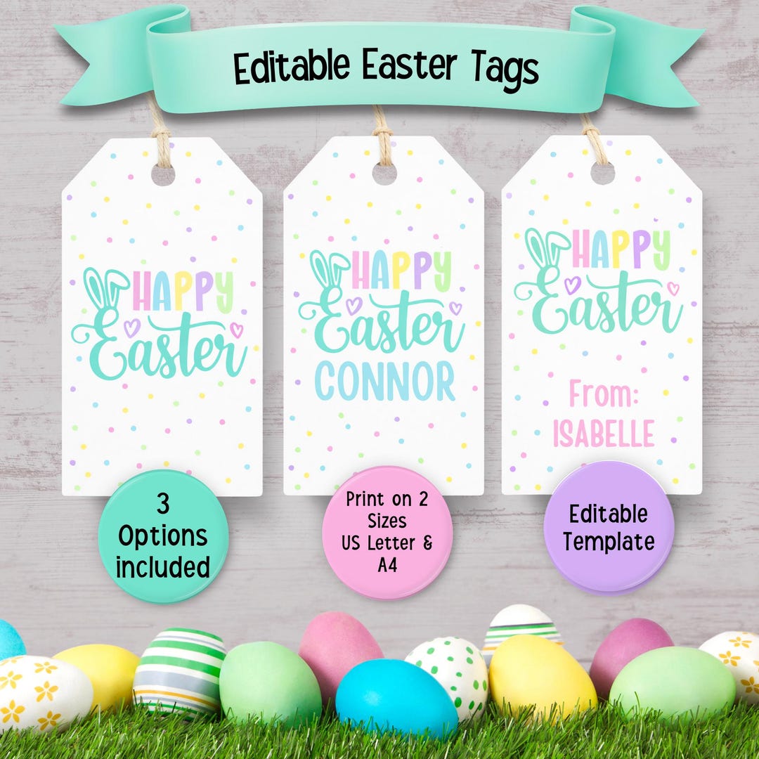 Printable Easter Gift Tags, Editable Easter Gift Tags, Happy Easter Tag ...