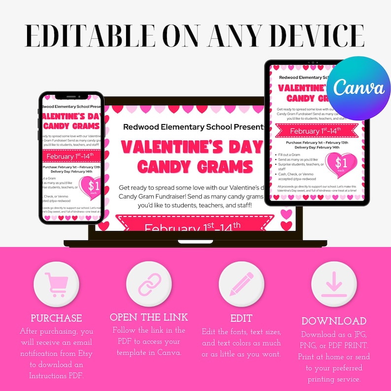Valentines Day Candy Gram Flyer Template, Valentines Candy Gram PTO ...