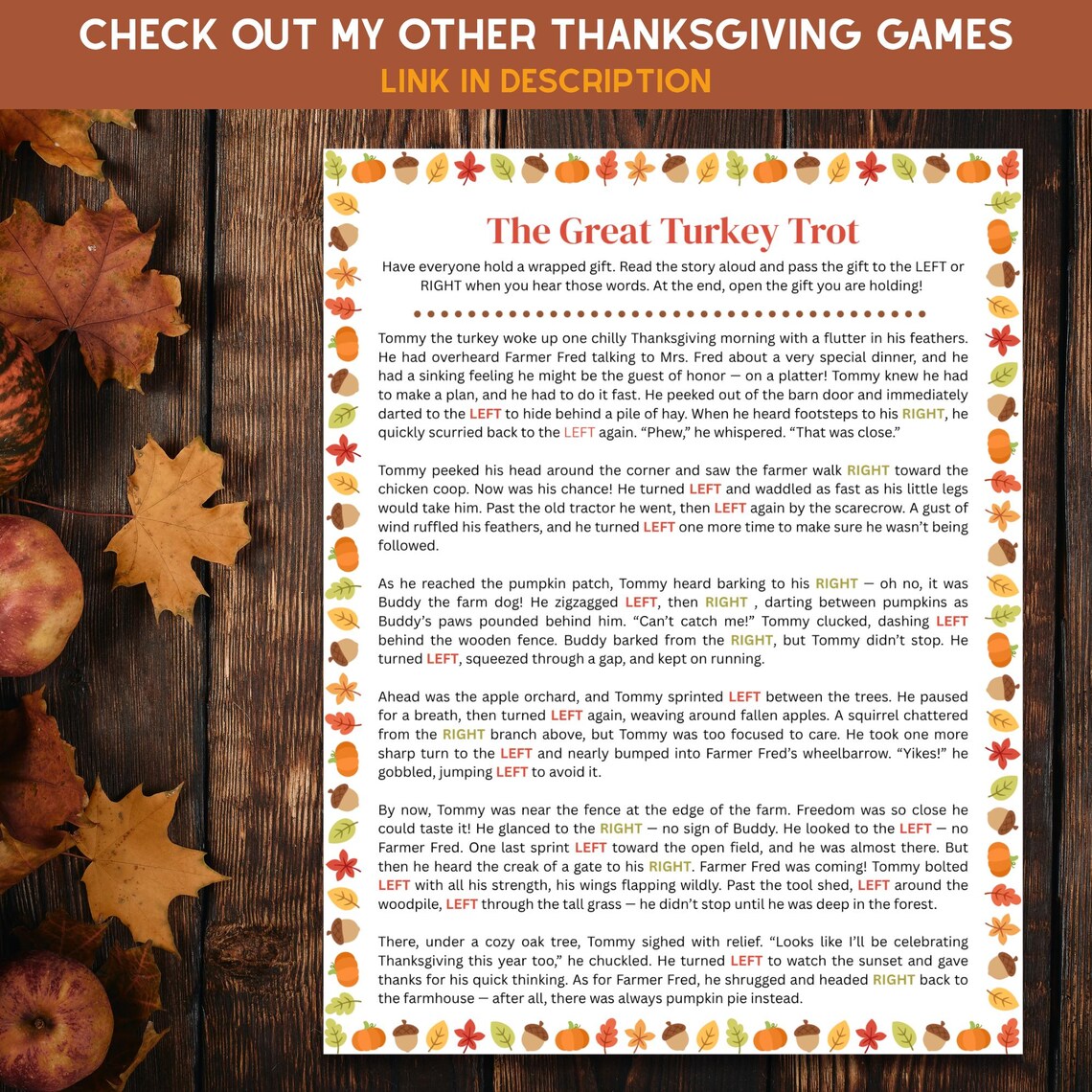 Thanksgiving Pass the Prize Game Printable | Thanksgiving Party Game ...