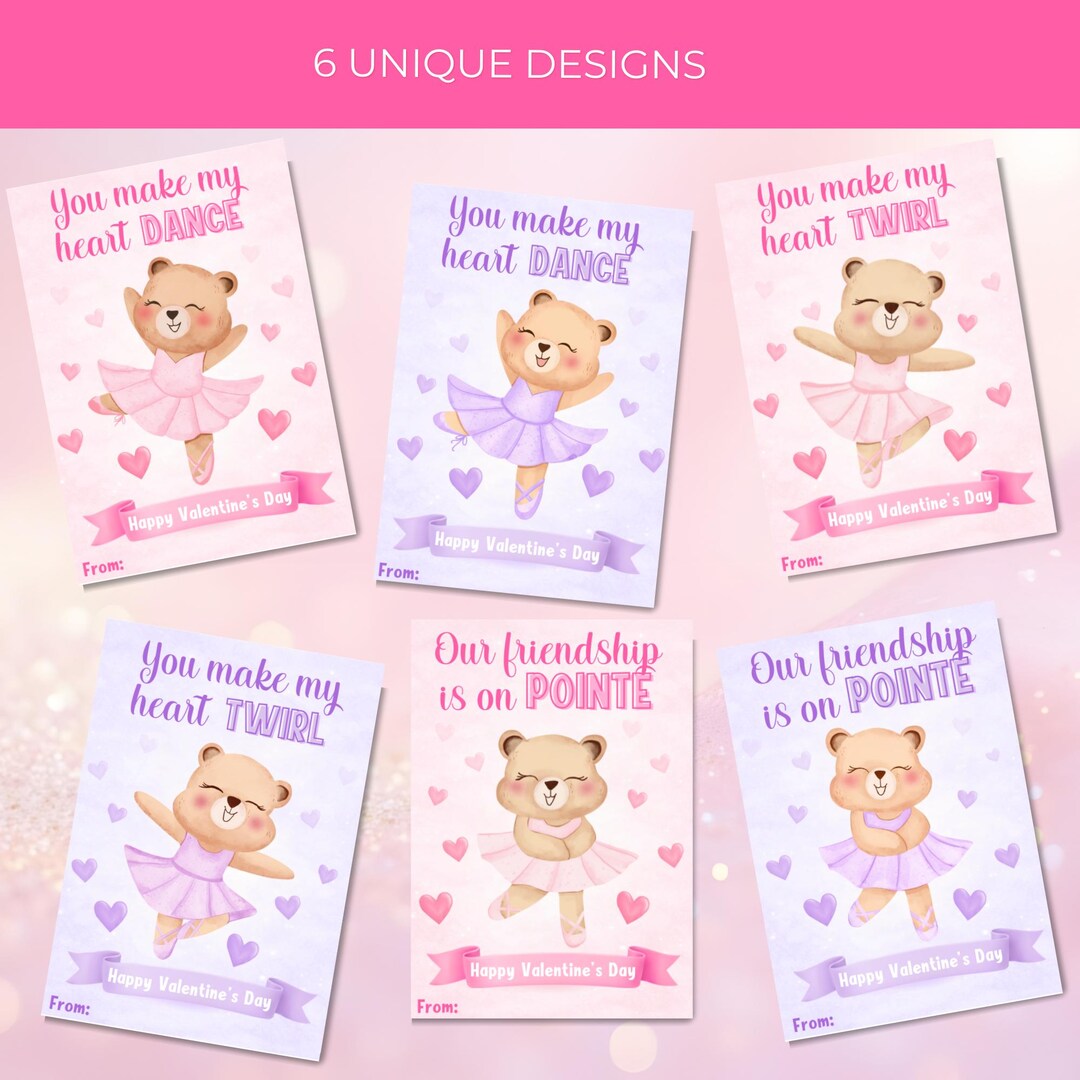 Ballerina Valentine Cards for Kids Printable, Editable Ballerina ...