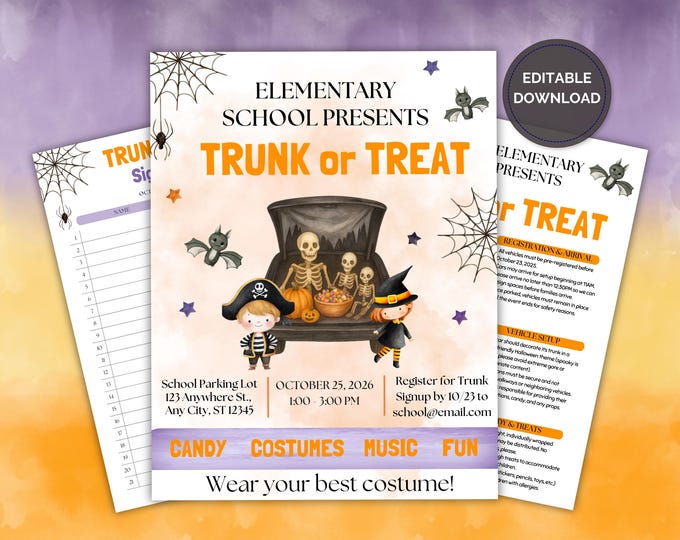 Trunk or Treat Editable & Printable Invitation Flyer Template for Canva ...