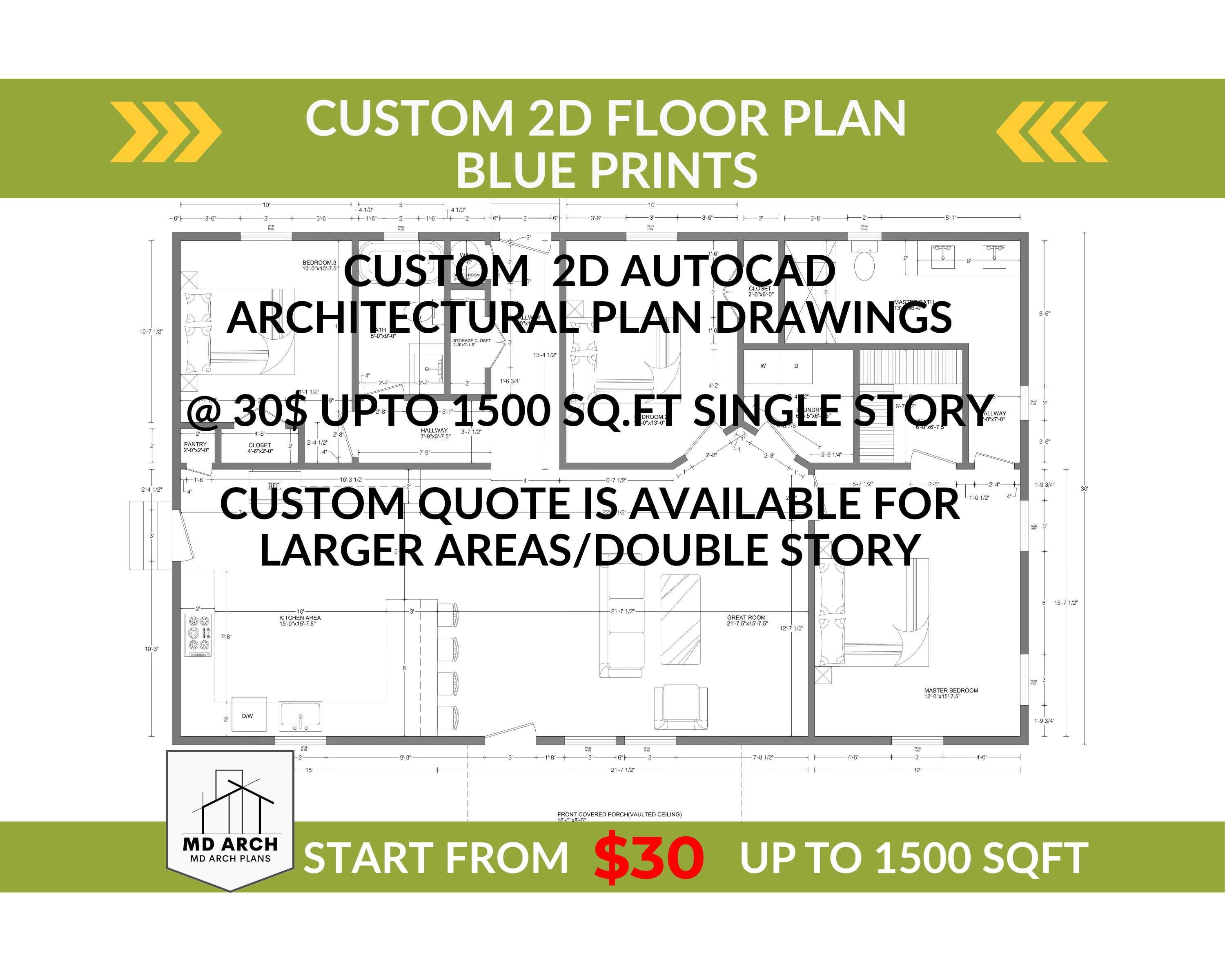 Custom Home Plan Design Services Residential Floor Plan Blueprints: 2d ...