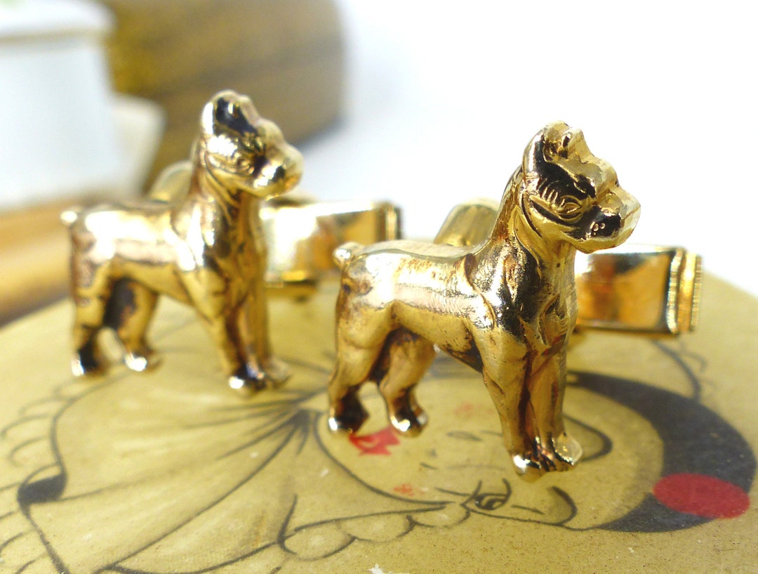 Beautiful Shiny Gold Boxer Dog Breed Set of Vintage Cufflinks. Rare ...