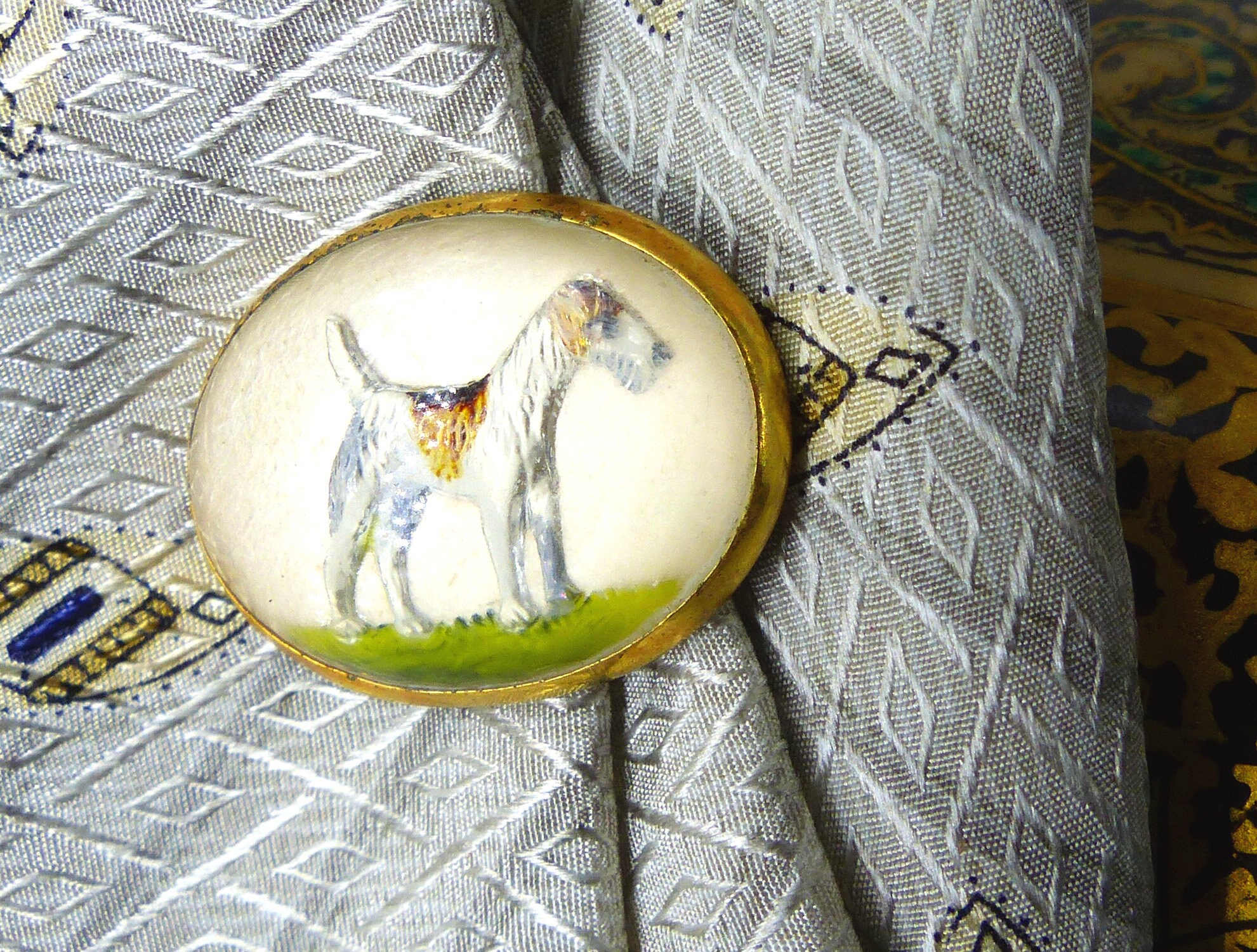 Upcycled Vintage Reverse Carved Painted Glass Intaglio Terrier - Etsy