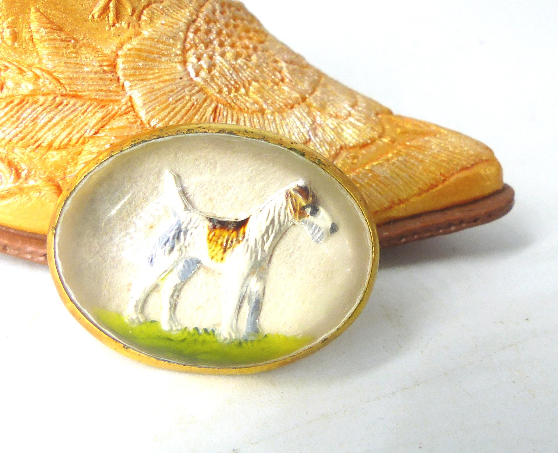 Upcycled Vintage Reverse Carved Painted Glass Intaglio Terrier - Etsy