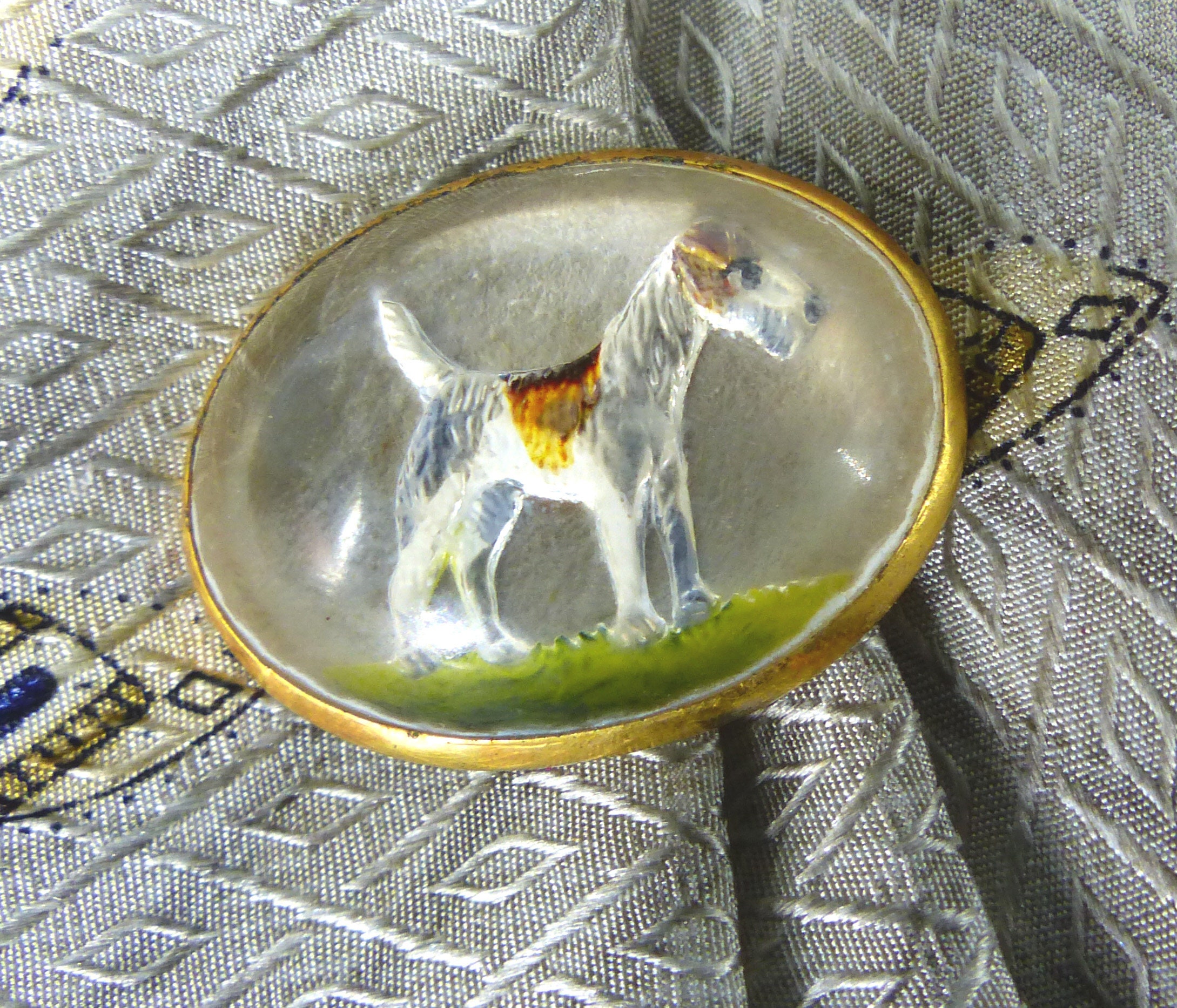 Upcycled Vintage Reverse Carved Painted Glass Intaglio Terrier - Etsy