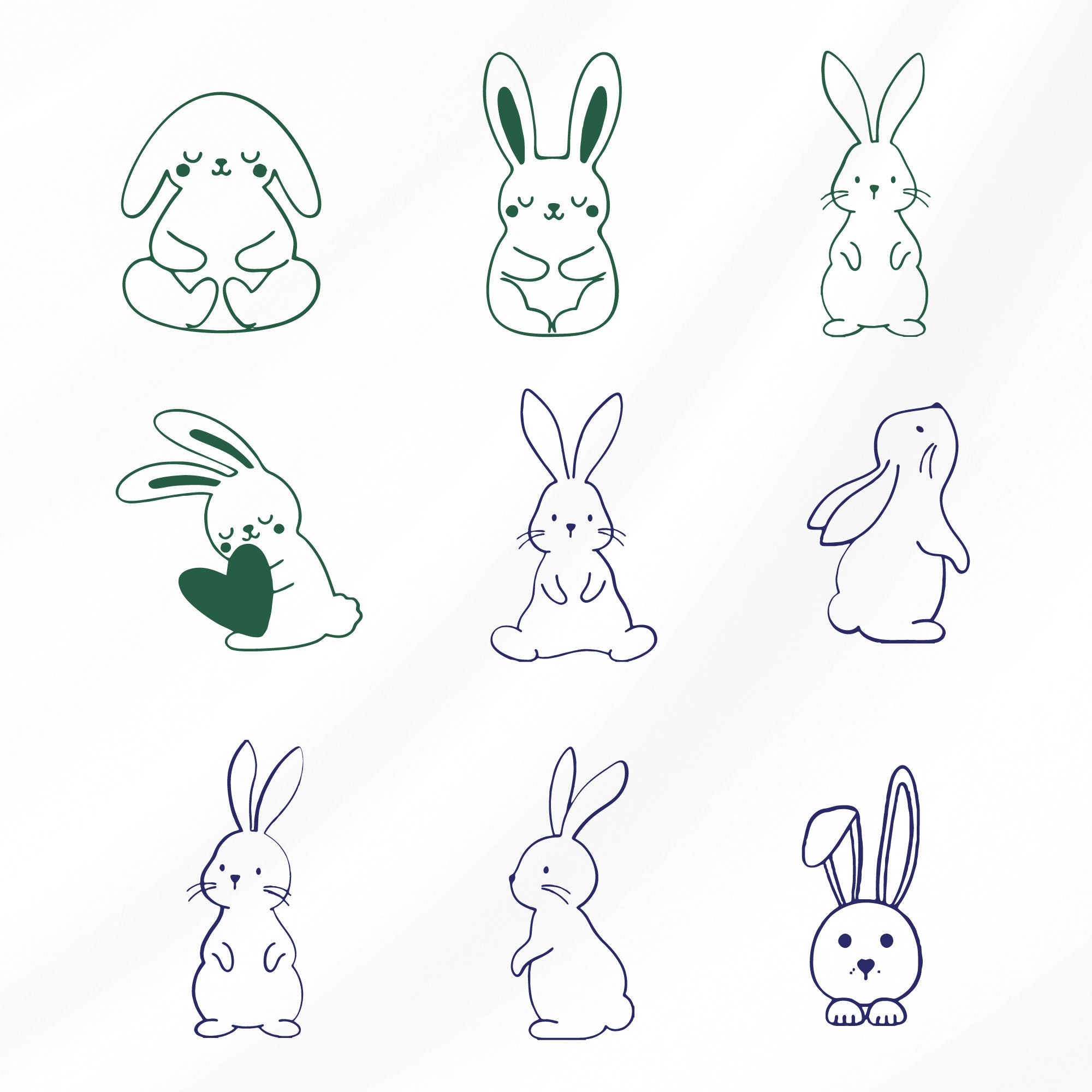 Bunny Face Ears Svg Bundle, Cute Easter Bunny Clipart for Cricut, Bunny ...