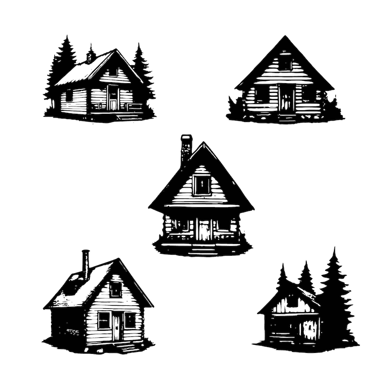 Log Cabin Svg Bundle, Wooden Cabin Clipart for Cricut, Cabin Silhouette ...